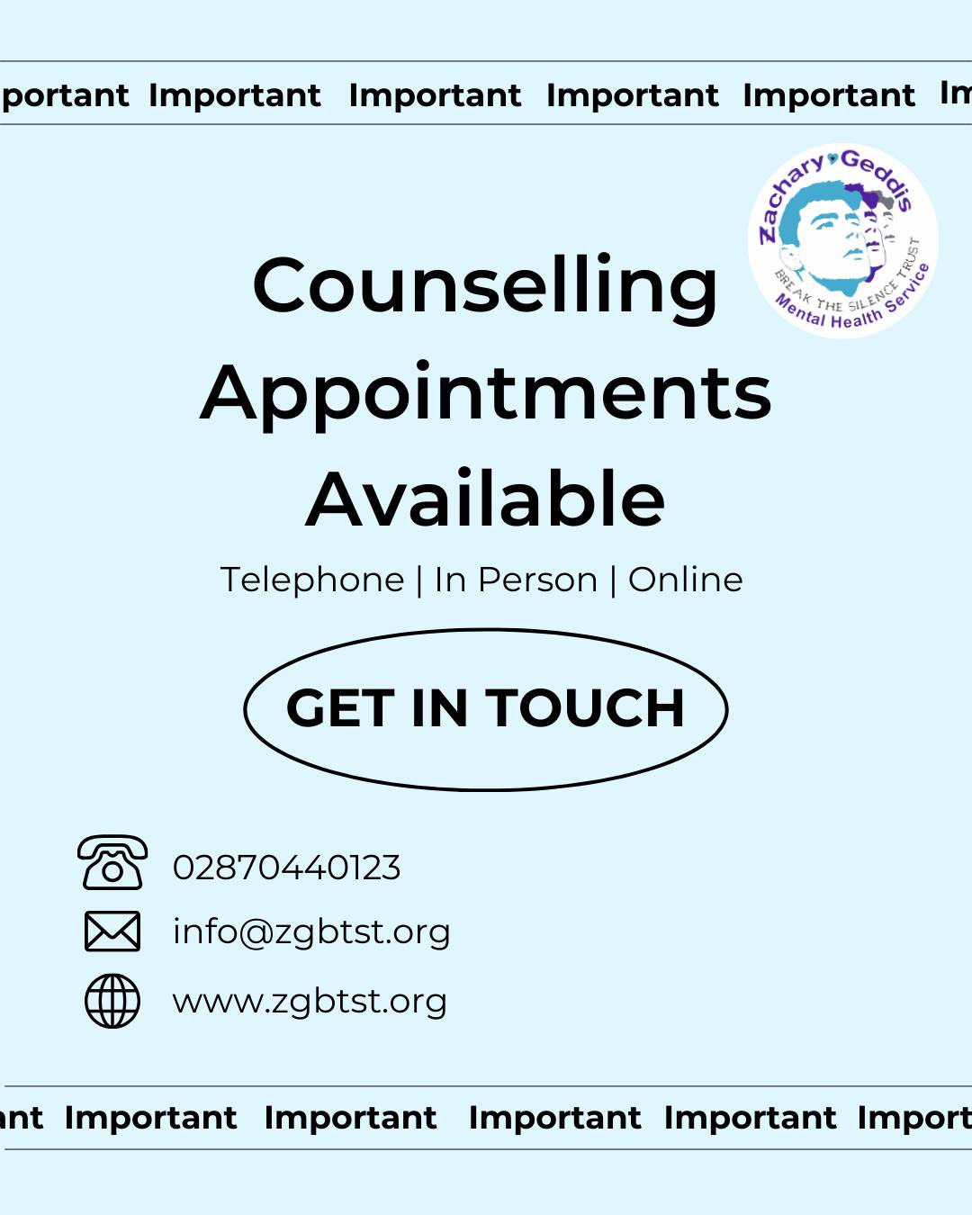Adult Counselling Appointments Now Available! - Zachary Geddis Trust
